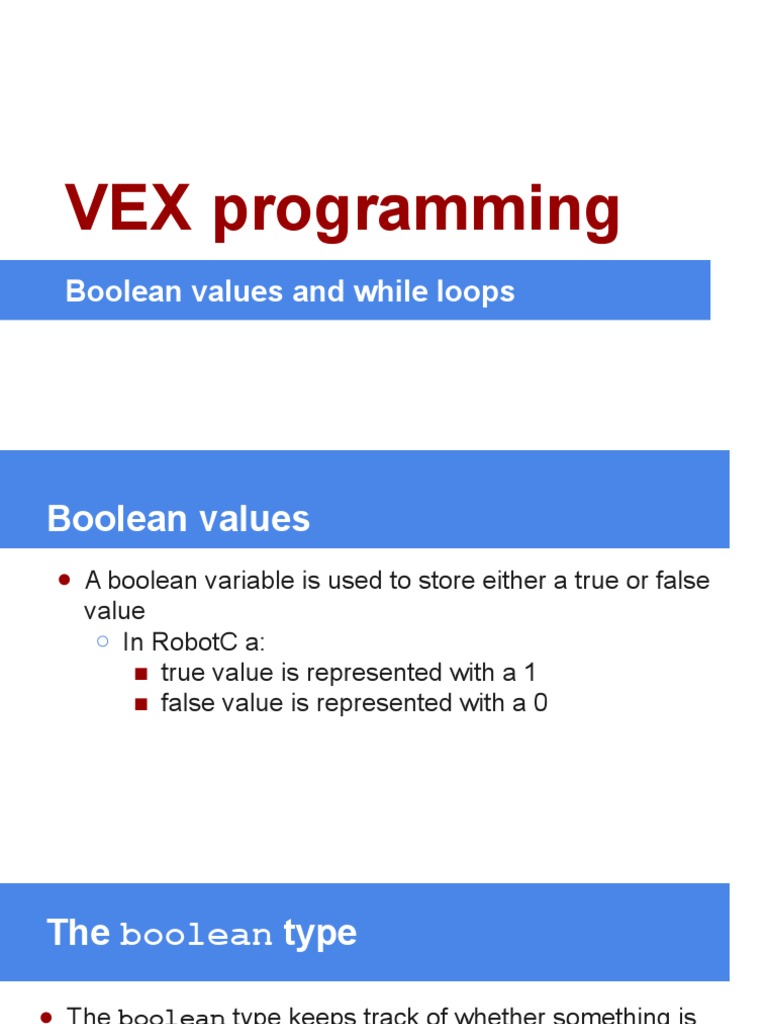 Vex Programming Boolean Values And While Loops Pdf Boolean Data Type Mathematical Logic 