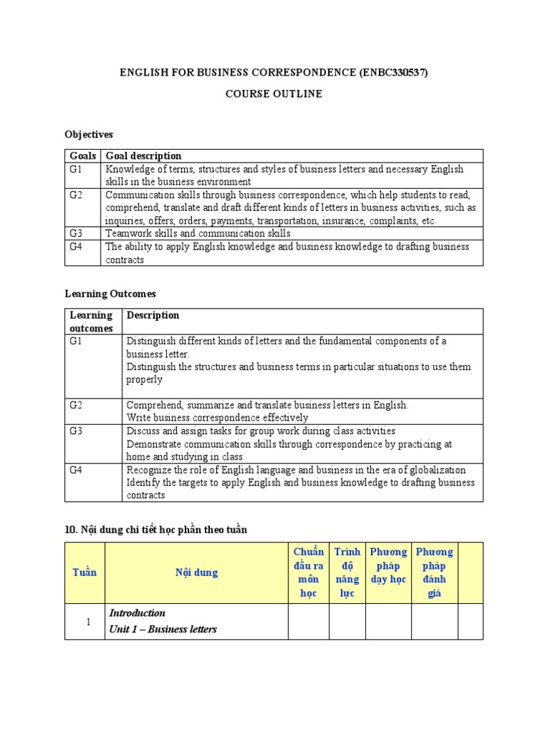 English For Business Correspondence Syllabus | PDF | Cognition