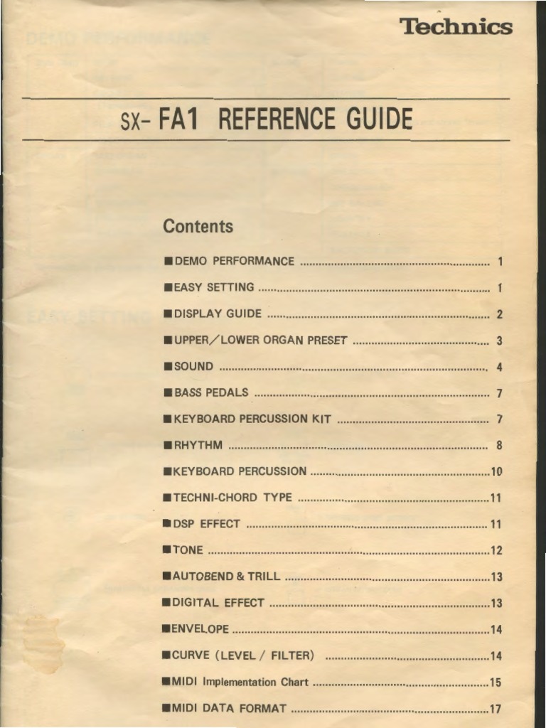 Technics SX - Fa1 - Organ Reference Manual | PDF | Organ (Music) | Piano
