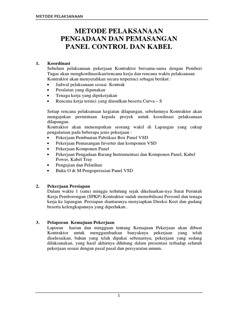 7 Metode Pelaksanaan Panel VSD + Kabel | PDF | Teknologi & Rekayasa