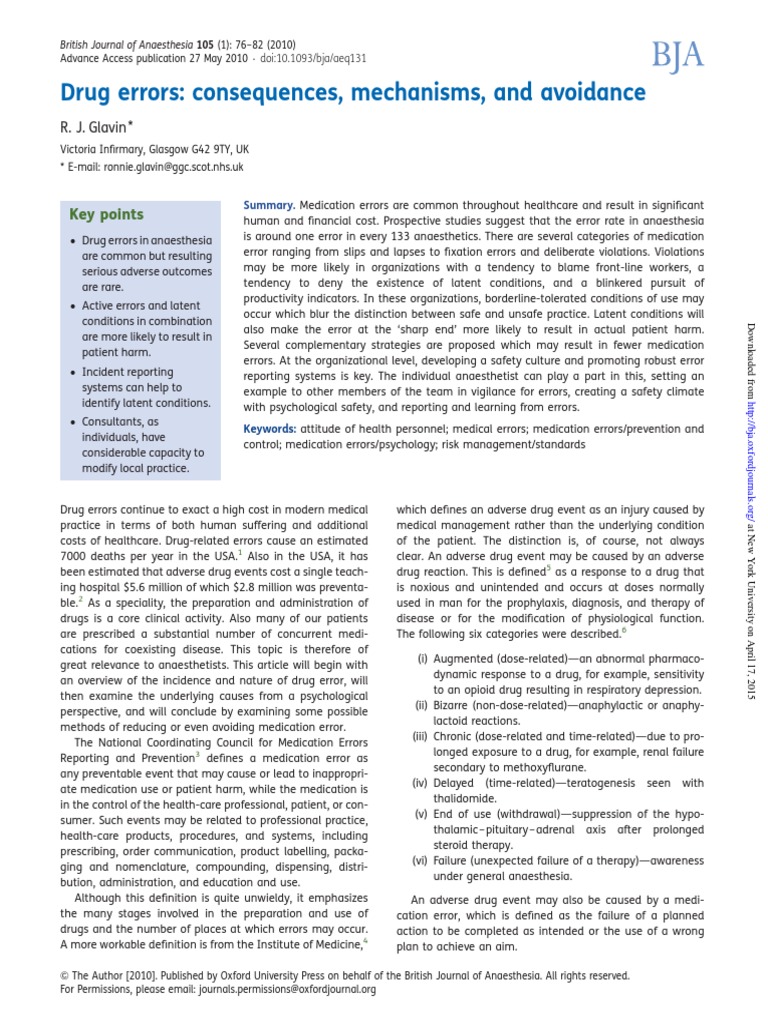 Drug Errors: Consequences, Mechanisms, and Avoidance: Key Points | PDF ...