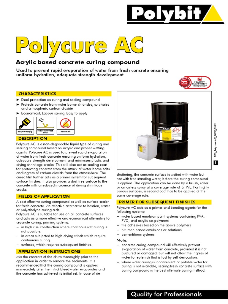 Polycure AC: Acrylic Based Concrete Curing Compound | PDF | Concrete ...
