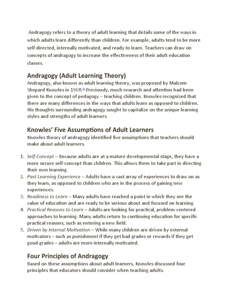 Principles of Andragogy in Adult Learning | PDF | Adult Education ...
