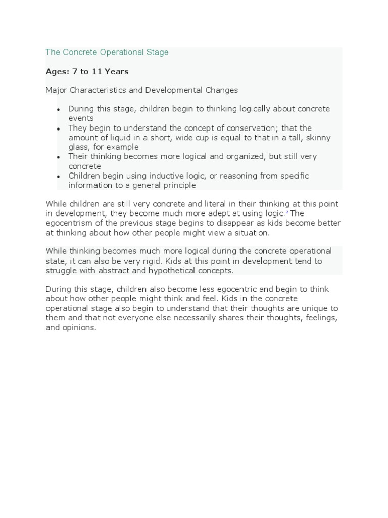 The Concrete Operational Stage | PDF