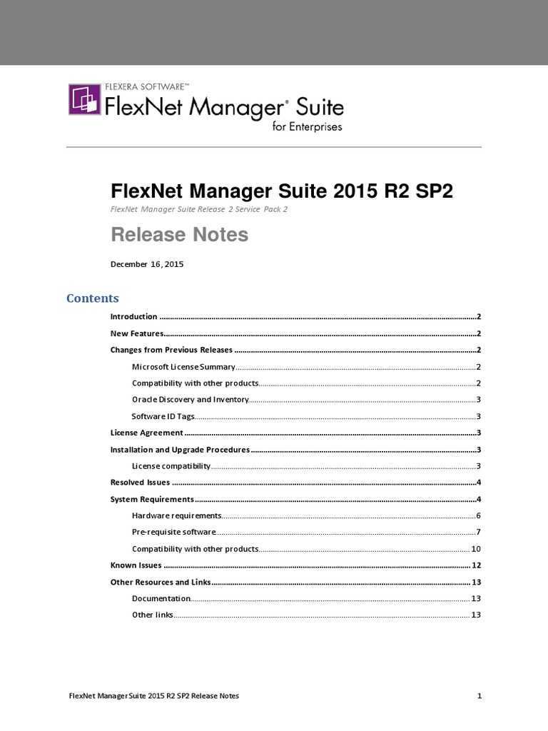 Flexnet Manager Suite 2015 R2 Sp2: Release Notes | PDF | Microsoft ...