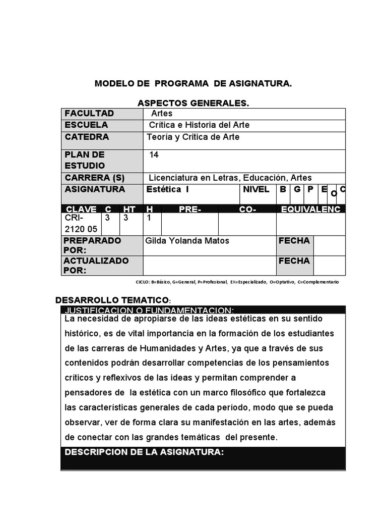 Programa Estética I | PDF