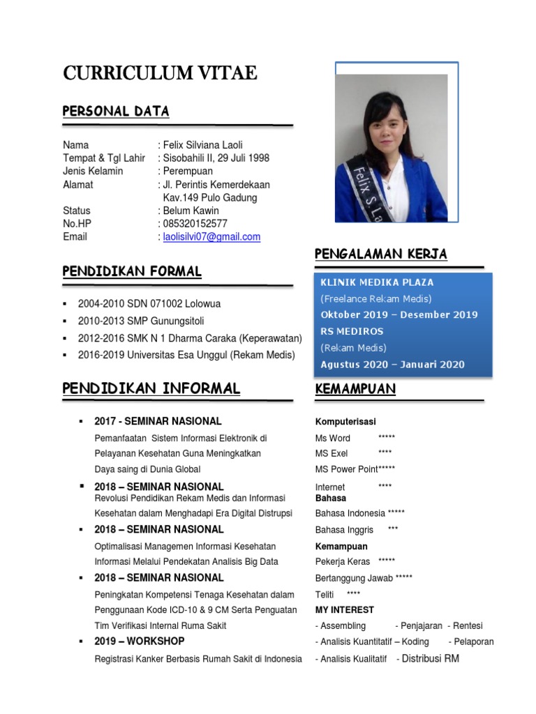 CV Felix Silviana Laoli - Rekam Medis | PDF