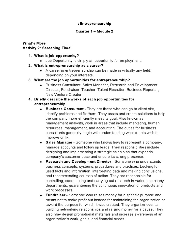 Entrep Module 2 | PDF | Entrepreneurship | Sales