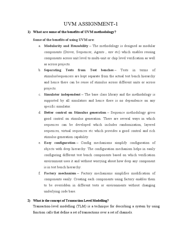 Uvm Assignment-1: Some of The Benefits of Using UVM Are | Download Free PDF | Method (Computer ...