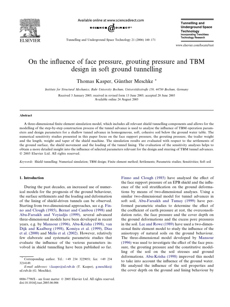3D - On The Influence of Face Pressure, Grouting Pressure and TBM ...