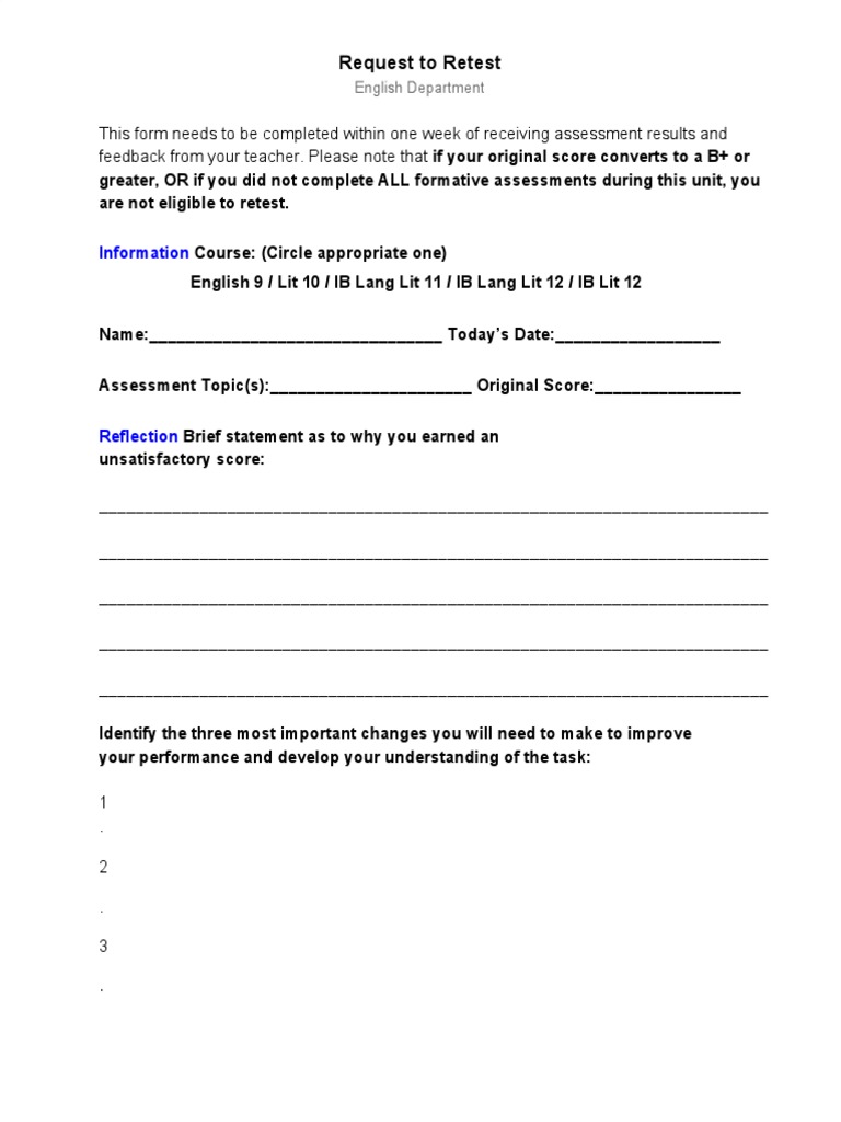 Request To Retest (US) - English (2019-20) | PDF | Career & Growth