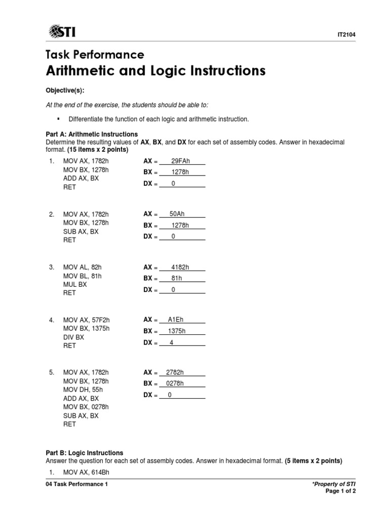 Arithmetic and Logic Instructions: Task Performance | Download Free PDF | Assembly Language ...