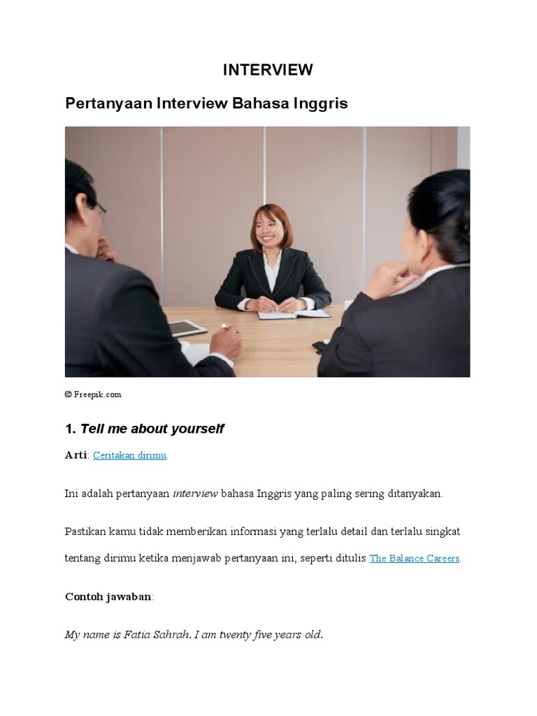 Interview Pertanyaan Interview Bahasa Inggris: 1. Tell Me About ...