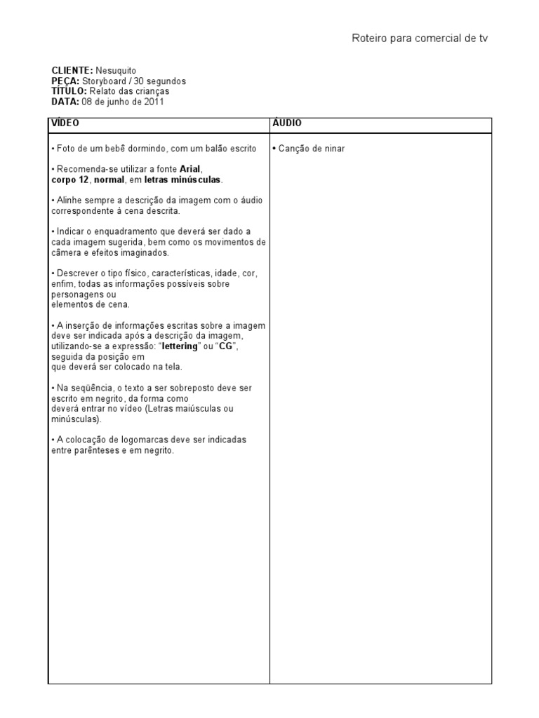 Roteiro Para Comercial Tv (Modelo)