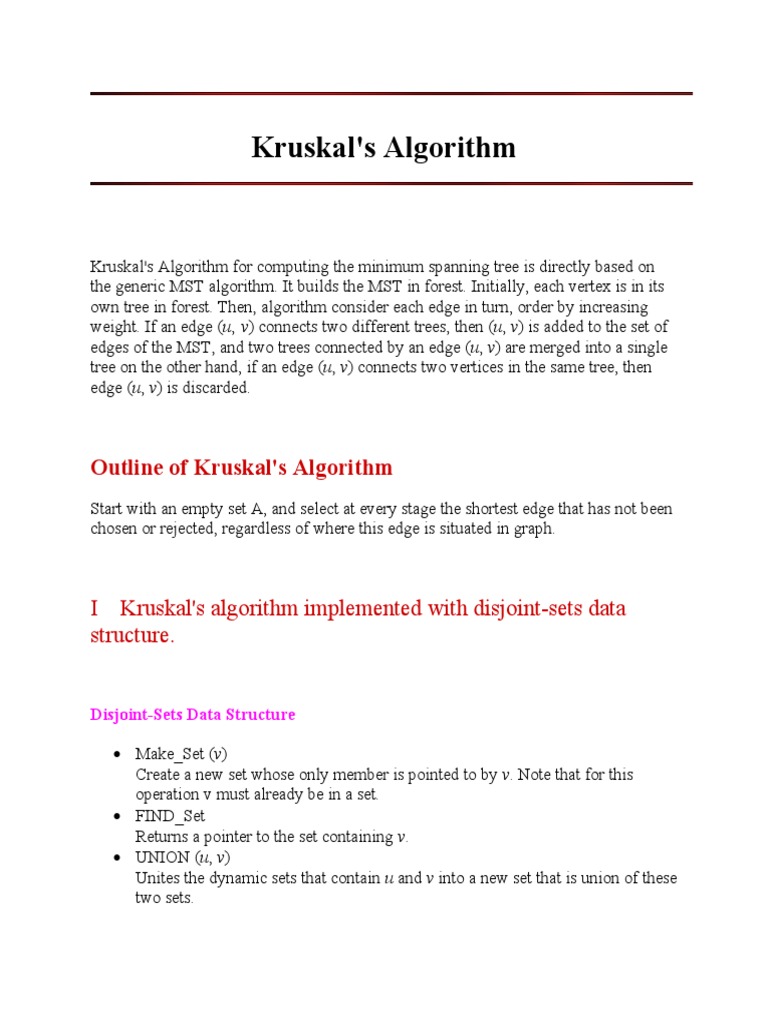 Outline of Kruskal's Algorithm | PDF | Applied Mathematics | Time ...