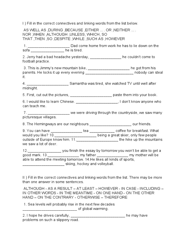 Linking Words Worksheet | PDF