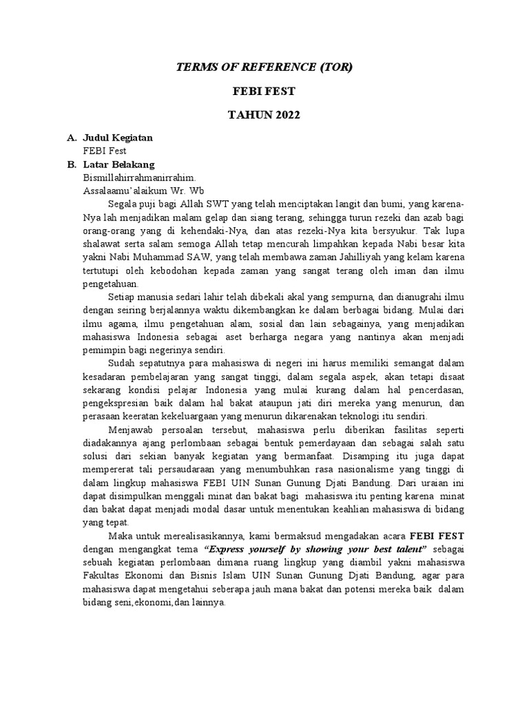 Contoh TOR Kegiatan | PDF