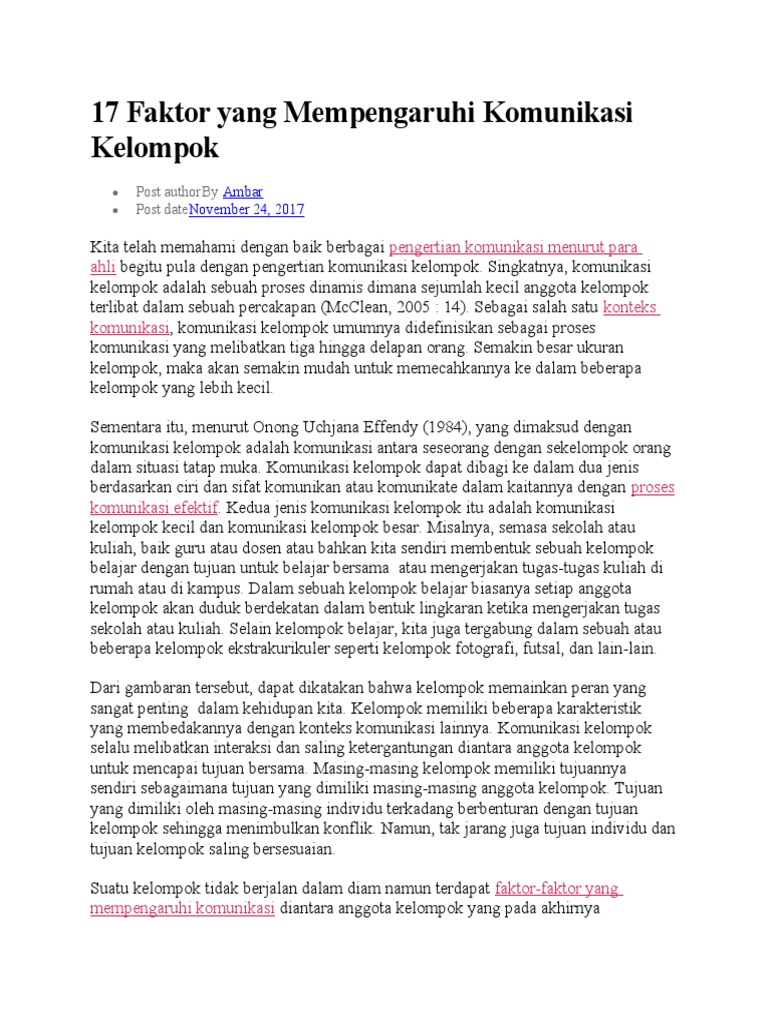 17 Faktor Yang Mempengaruhi Komunikasi Kelompok | PDF | Karier & Perkembangan