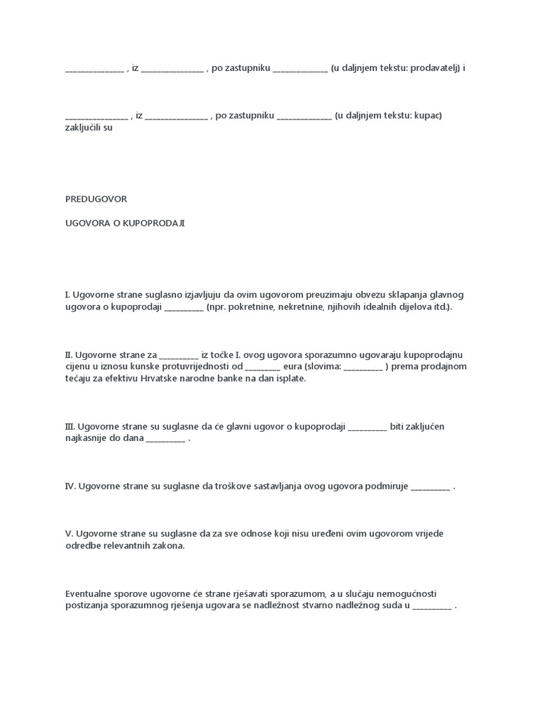Predugovor - KUPOPRODAJA Nekretnina | PDF