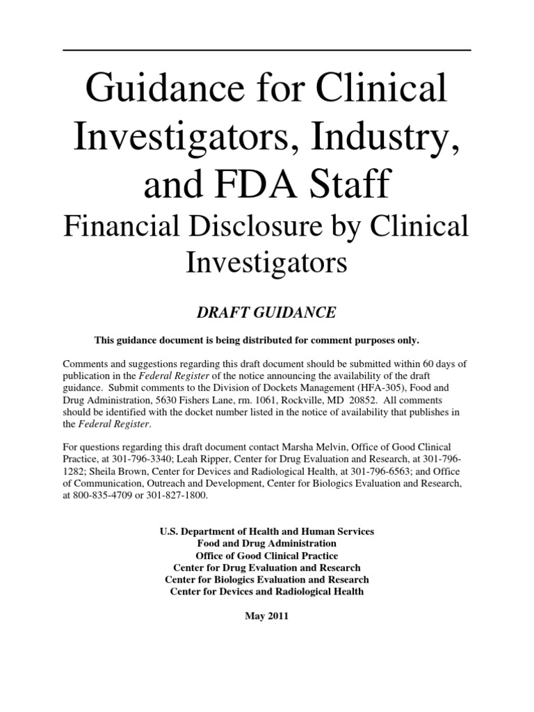 FDA: Financial Disclosure by Clinical Investigators (Draft Guidance ...