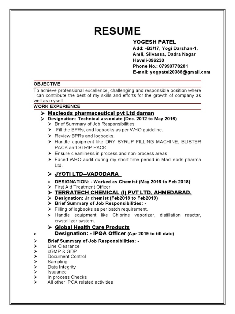 Patel Yogesh Resume | PDF