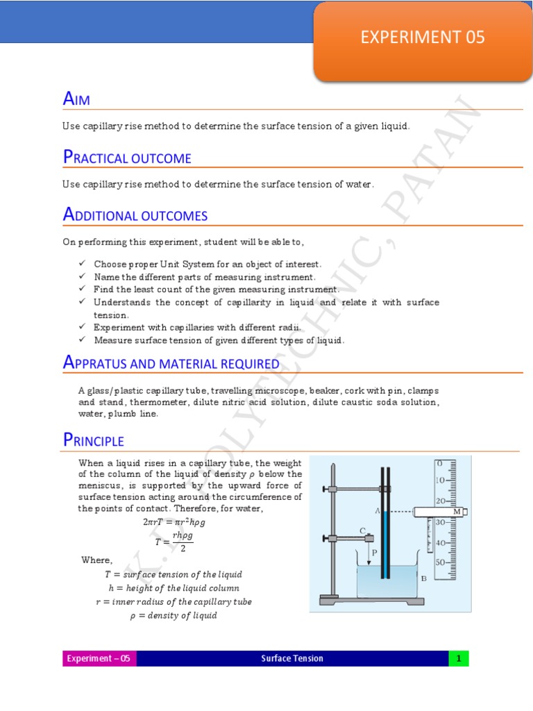 Surface Tension Measurement via Capillary Rise | PDF