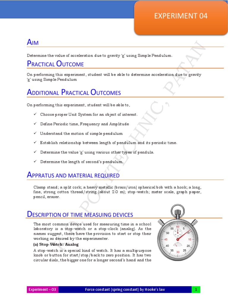 Experiment - 04 - Simple Pendulum | PDF | Pendulum | Mass