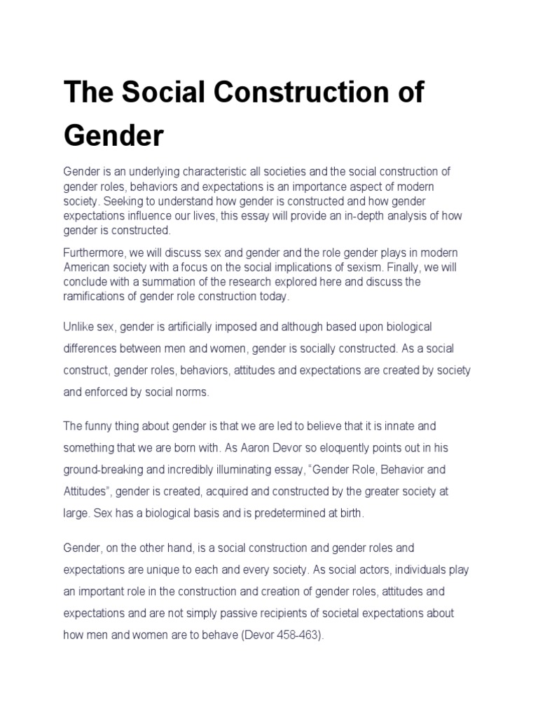 The Social Construction of Gender: Deconstructing the Myth of ...