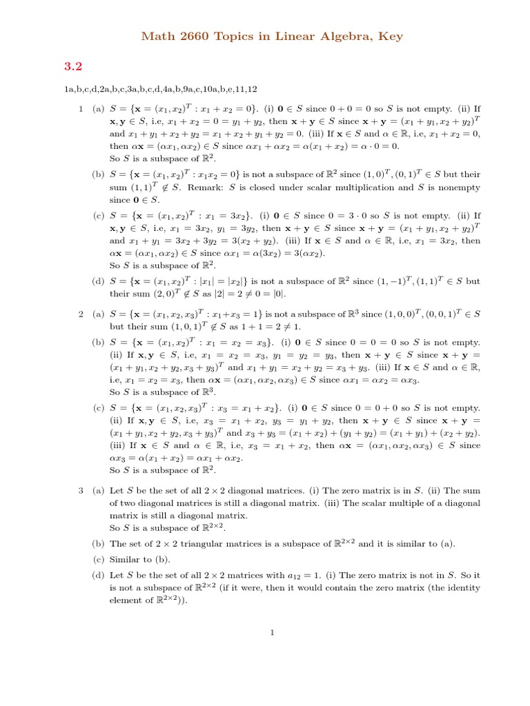 Math 2660 Topics in Linear Algebra, Key | PDF | Matrix (Mathematics) | Operator Theory