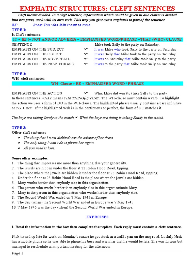 Cleft Sentences | PDF | Clause | Verb