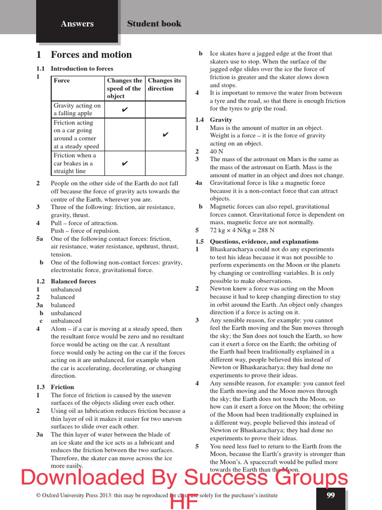Answer - Physics Student Book 1 | PDF | Planets | Force