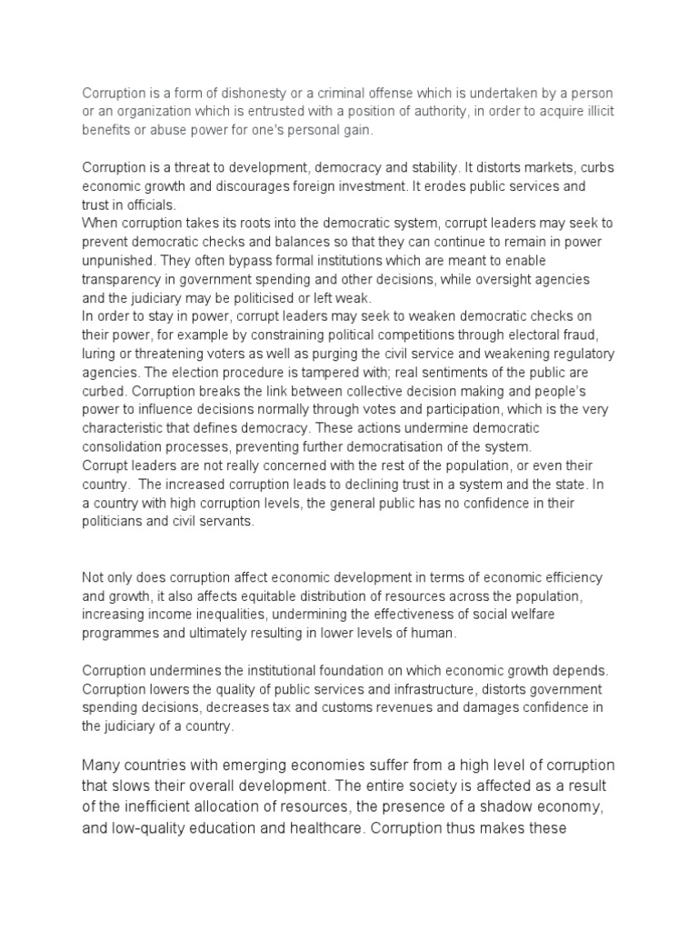 Corruption: A Barrier to Development | PDF | Corruption | Democracy