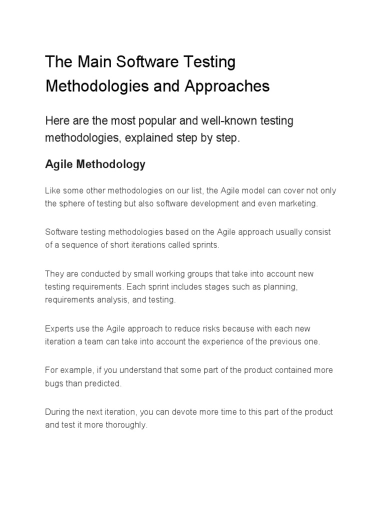 The Main Software Testing Methodologies and Approaches | Download Free ...