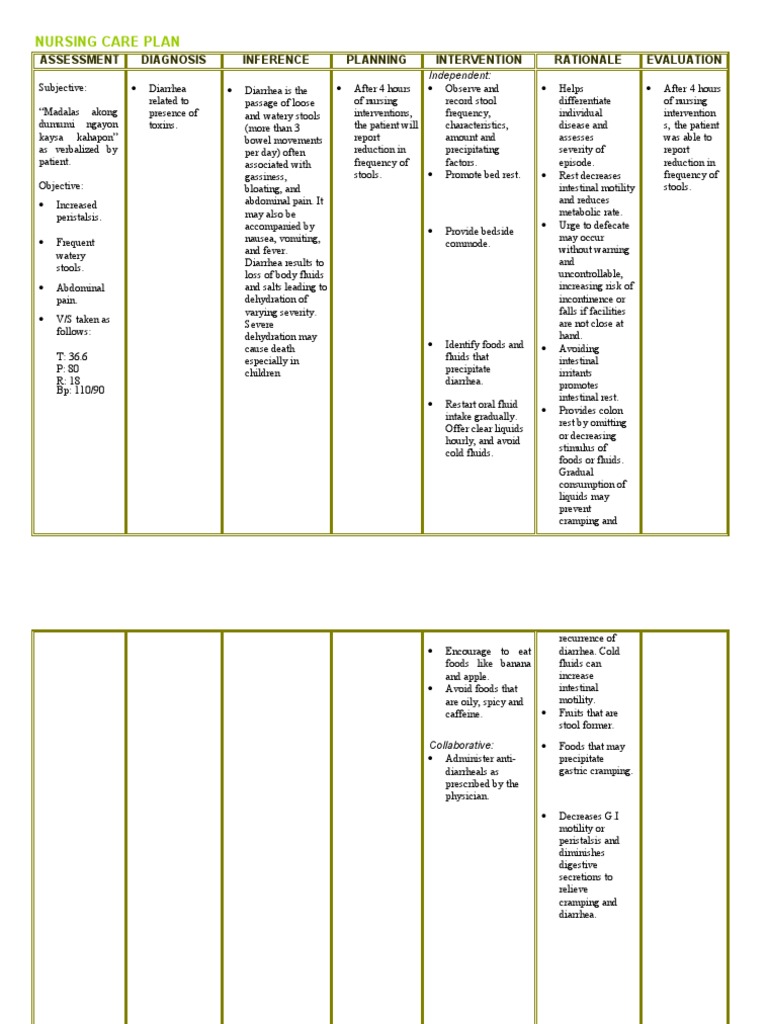 Nursing Care Plan Diarrhea | PDF | Diarrhea | Human Feces