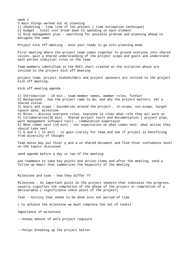 Project Planning Notes Google Project Planning - Google Certificate ...