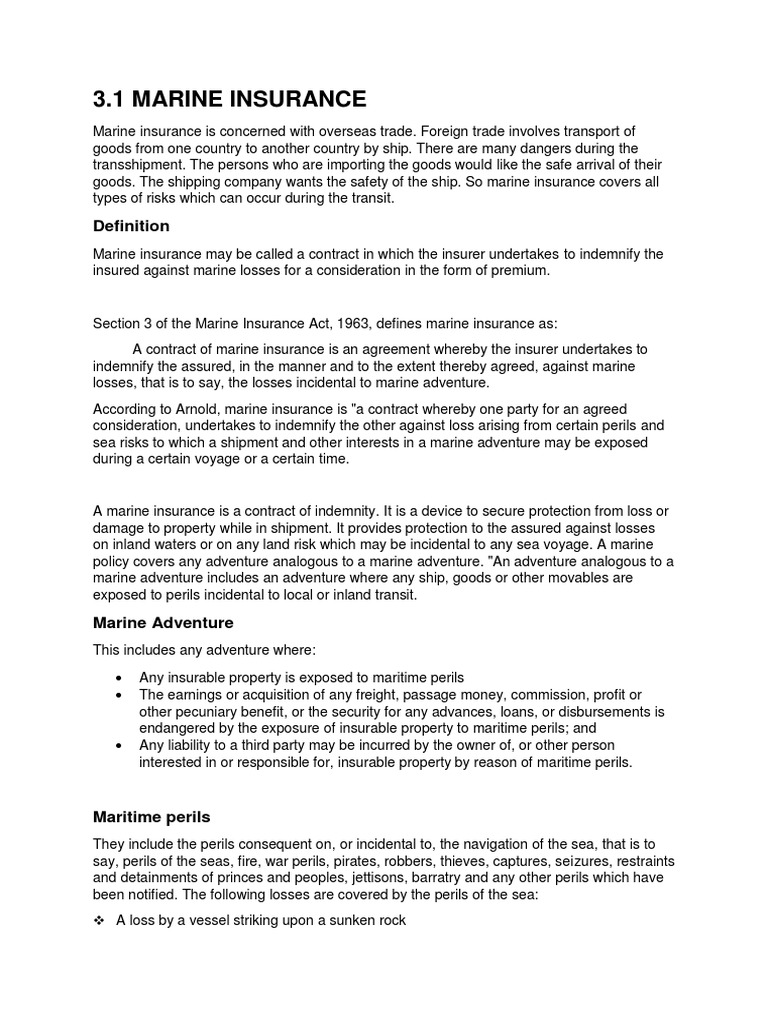Marine Insurance | PDF | Insurance | Indemnity