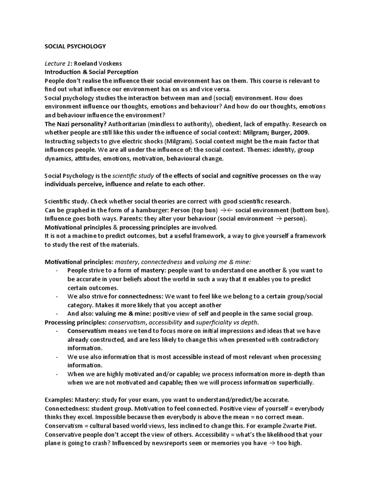 Social Psychology - Lecture Notes | PDF | Stereotypes | Prejudices