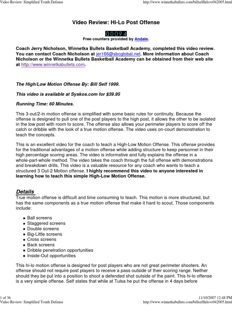 Bill Self Hi-Lo Offense | PDF | Games Of Physical Skill | Sports Rules ...