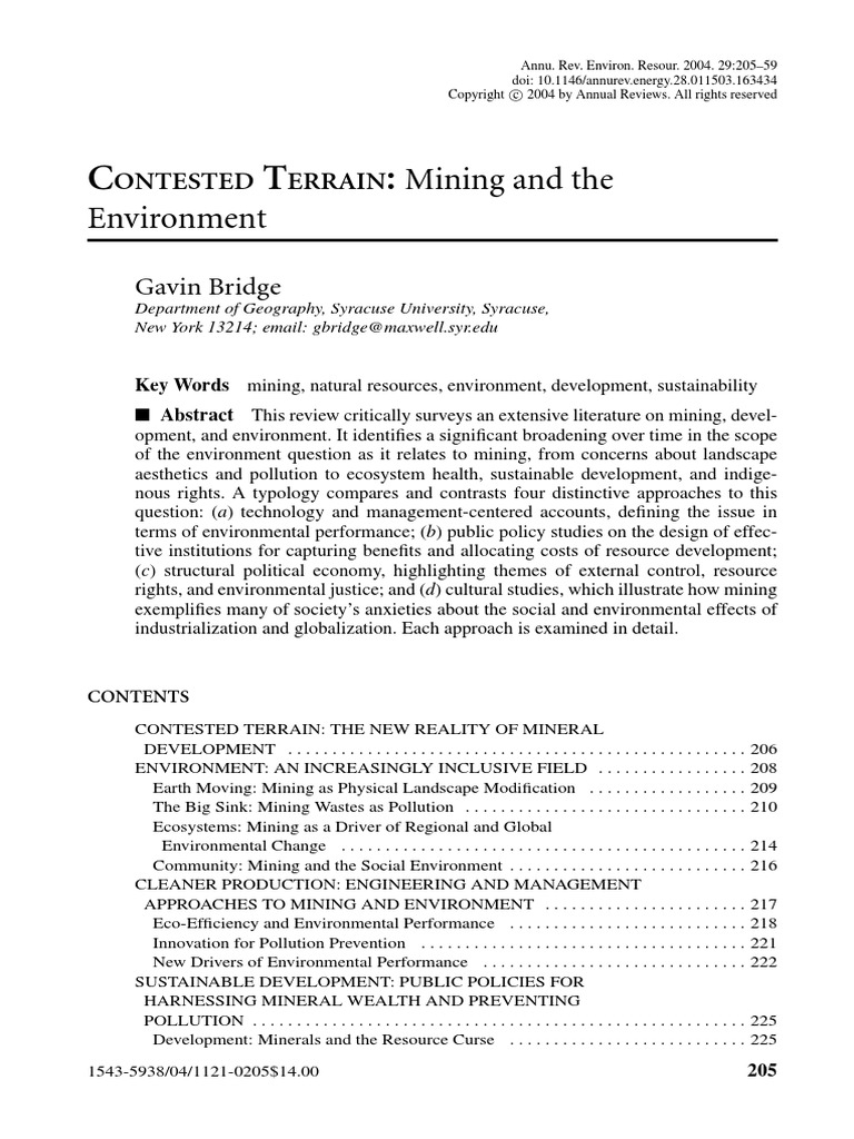 CONTESTED TERRAIN - Mining and The Environment | Download Free PDF ...