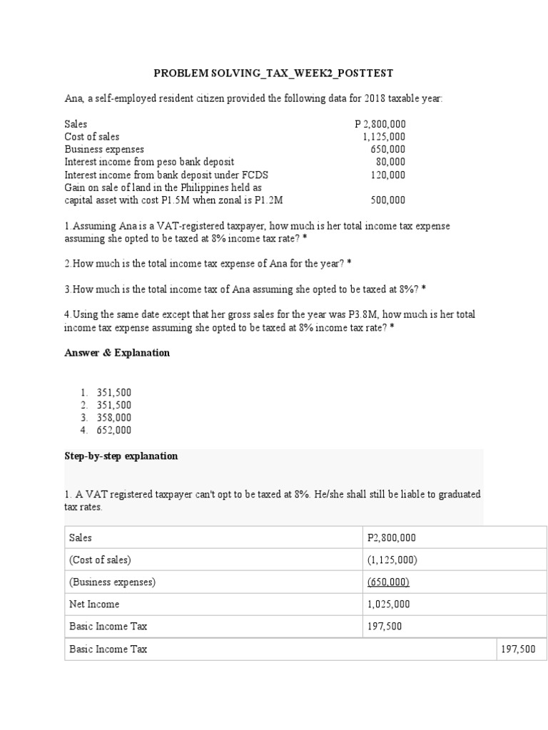 Problem Solving Posttest Week2 | PDF | Taxes | Income Tax