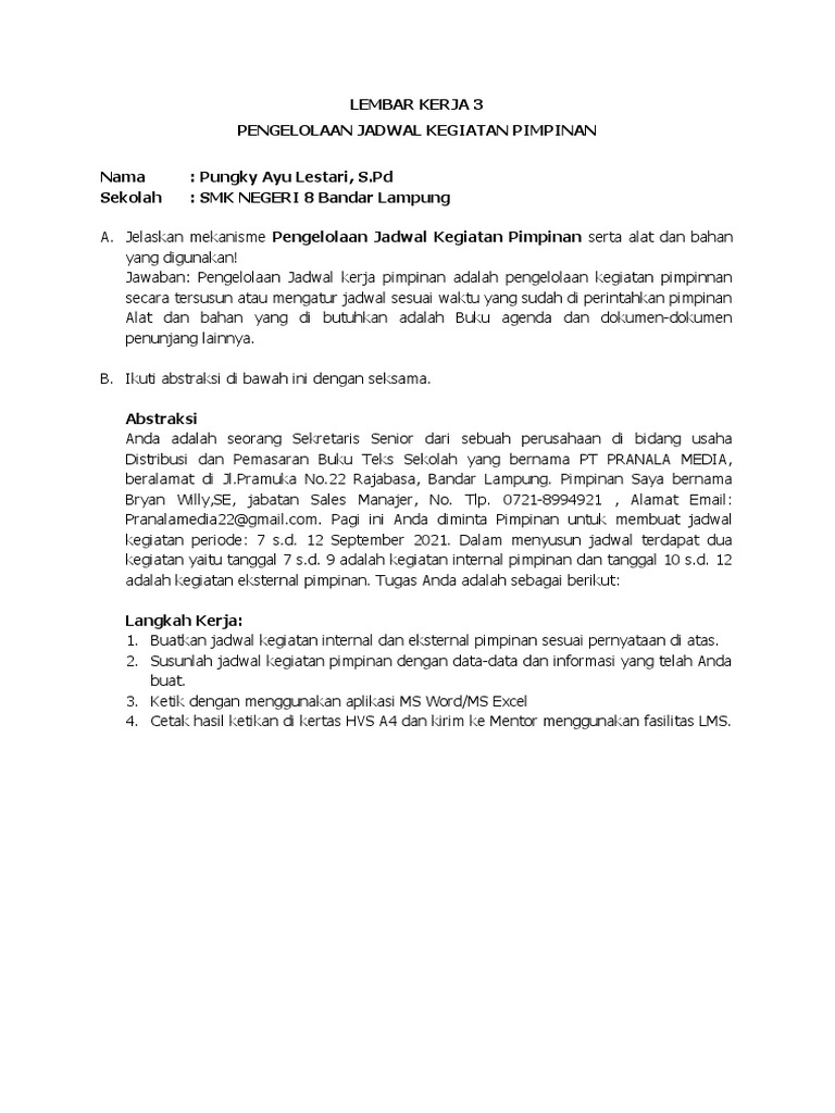 Lembar Kerja Pengelolaan Jadwal Kegiatan Pimpinan | PDF