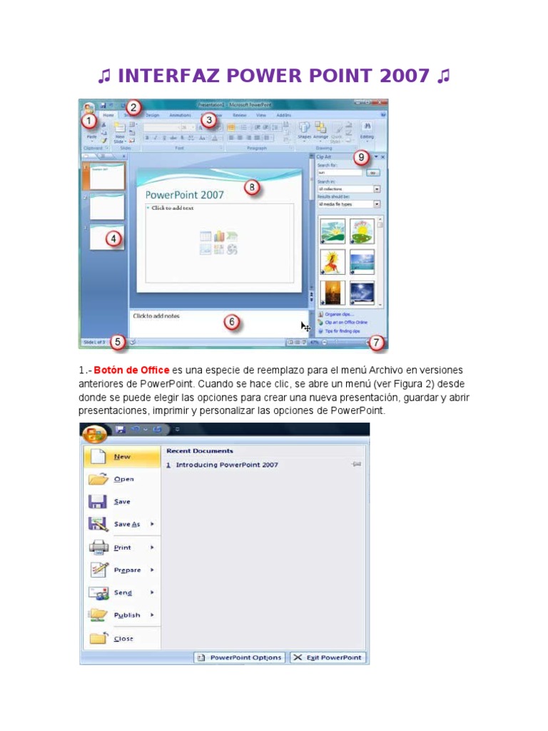 Interfaz de PowerPoint 2007: Componentes Clave | PDF | Microsoft ...