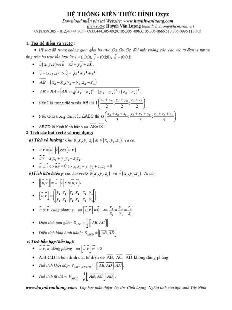 He Thong Kien Thuc Hinh Oxyz | PDF