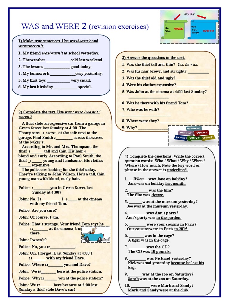 Was and Were: (Revision Exercises) | PDF