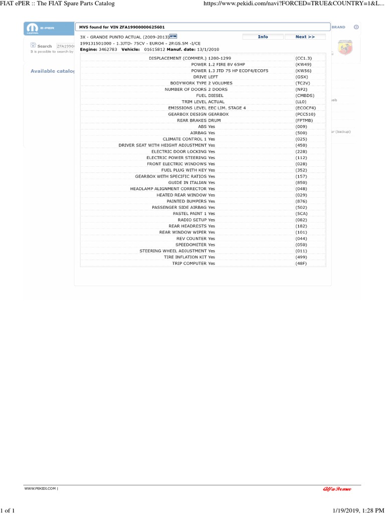 FIAT EPER - The FIAT Spare Parts Catalog | PDF