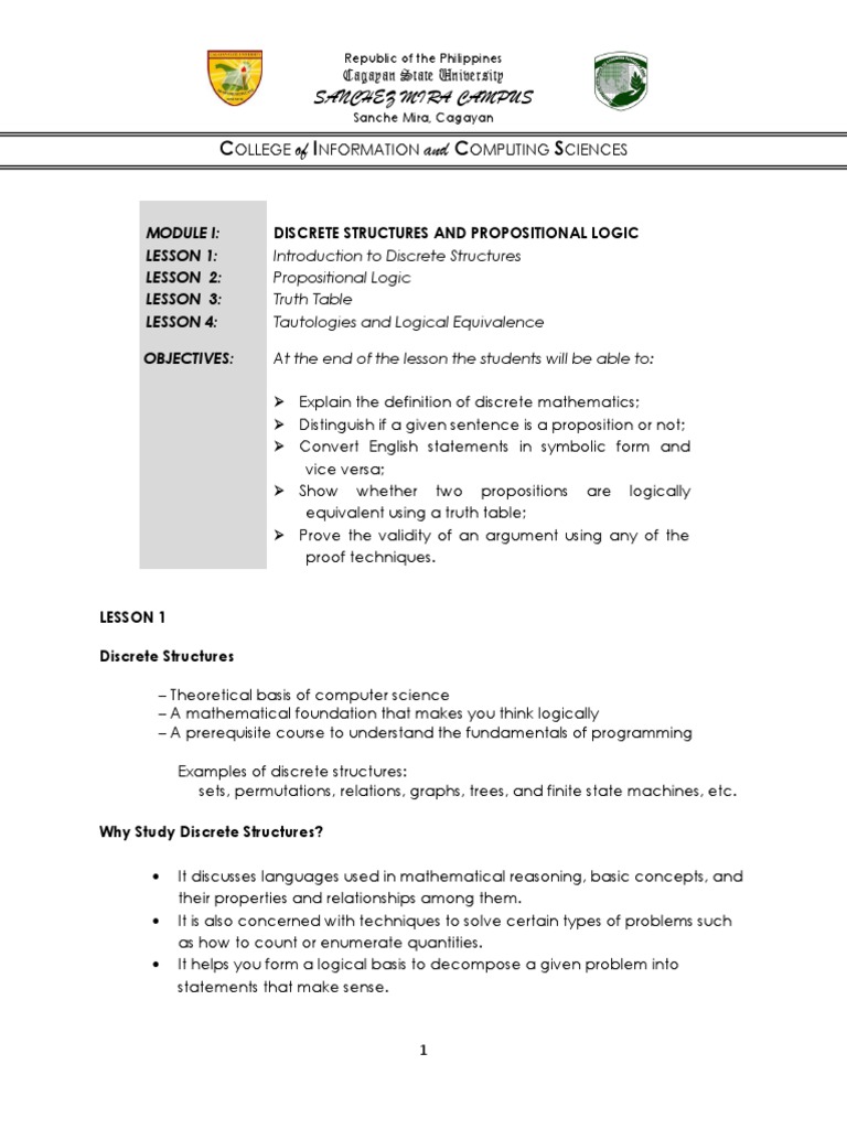 Module 1 Introduction | PDF | Discrete Mathematics | Logic