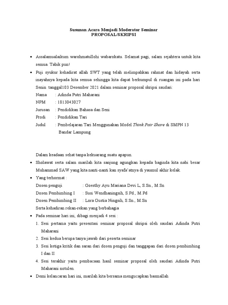 Susunan Acara Menjadi Moderator Seminar PROPOSAL | PDF Susunan Acara Menjadi Moderator Seminar PROPOSAL | PDF