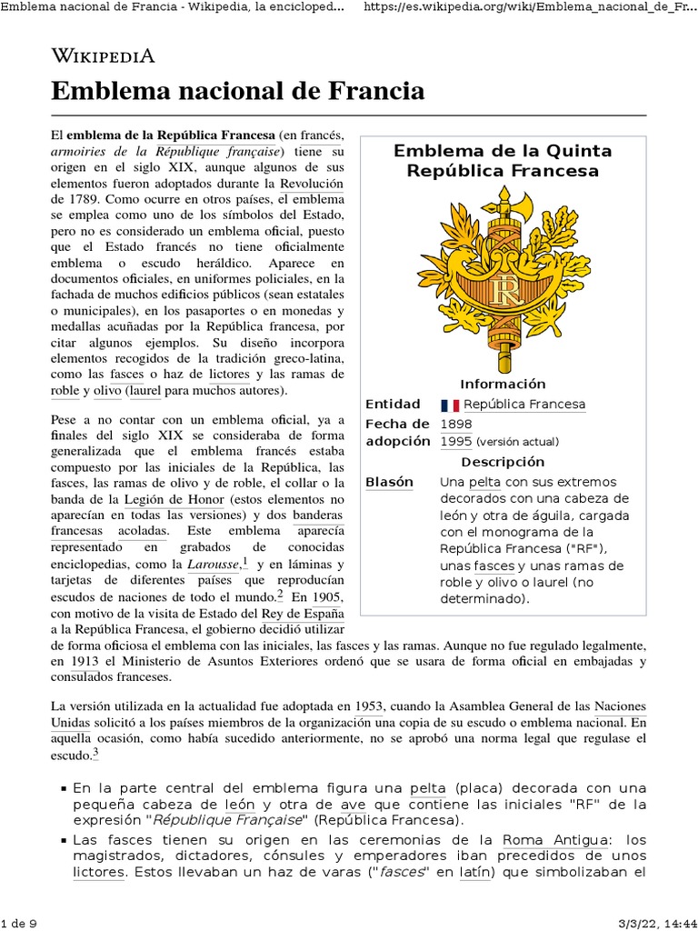 Emblema Nacional de Francia - Wikipedia, La Enciclopedia Libre | PDF ...
