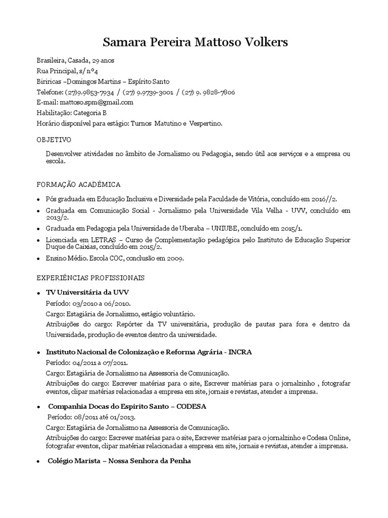 Currículo Samara - Atualizado (1) | PDF | Pedagogia | Jornalismo