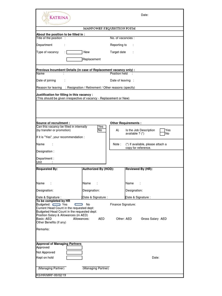 Manpower Requisition Form - Sales | PDF